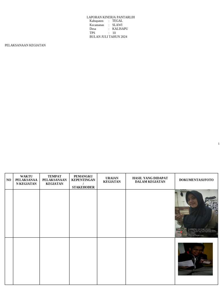 Format Lapkin Pantarlih Pilkada 2024 | PDF