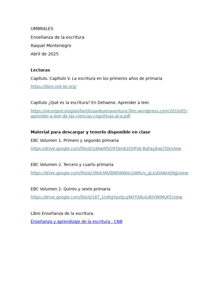 Umbrales-Diplomado 6 Lecturas-Escritura Raquel | PDF