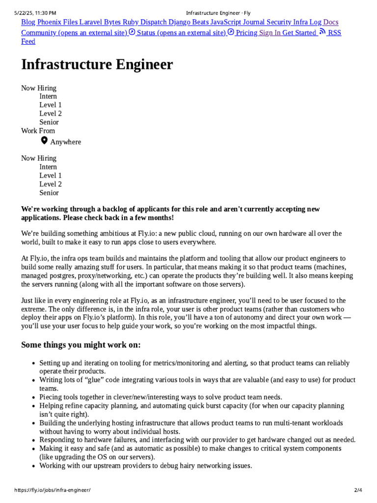 Infrastructure Engineer Fly | PDF | Salary | Computing
