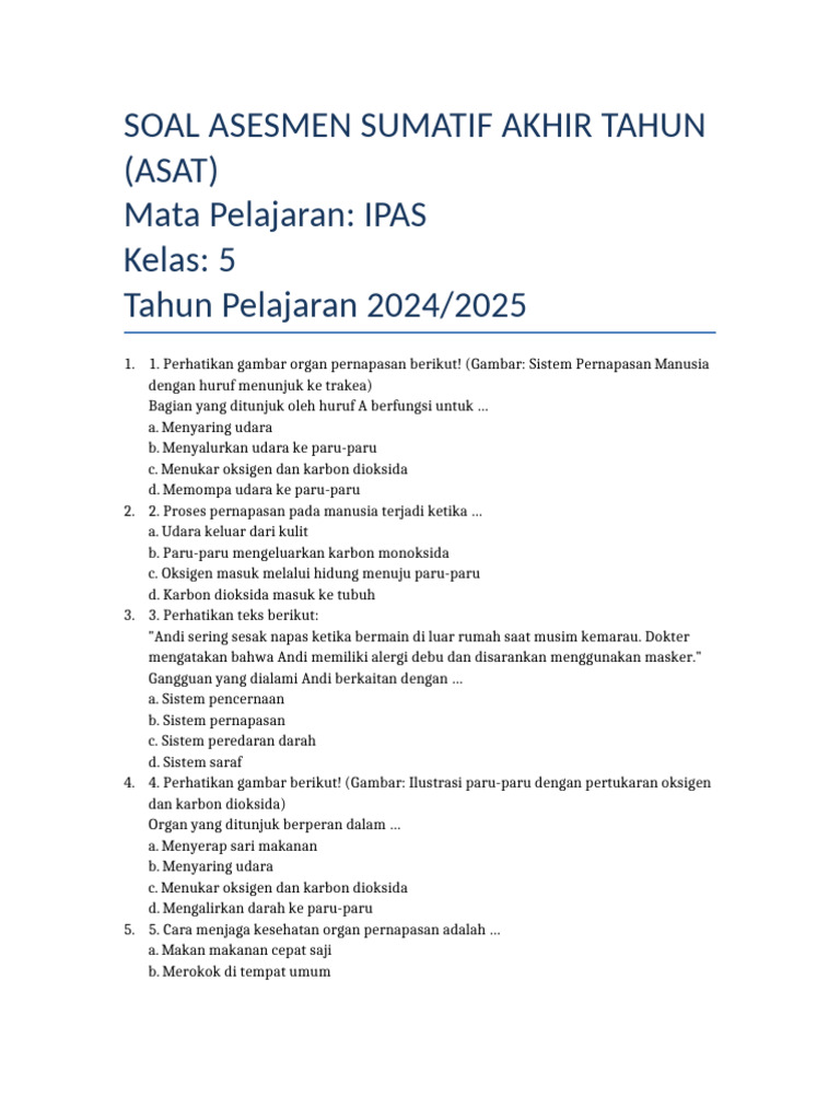 Soal ASAT IPAS Kelas 5 | PDF