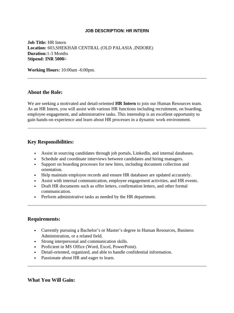 HR Intern Job Description and Duties | PDF