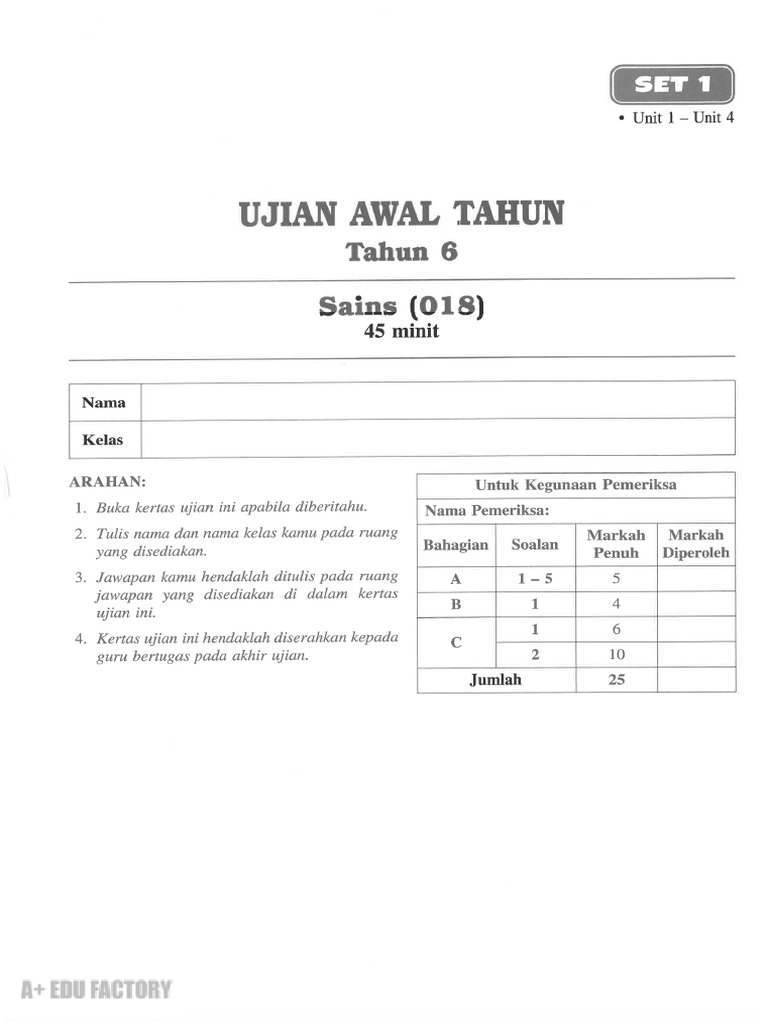 5 Sets Uat, Upsa, Uasa Science Tahun 6 | PDF
