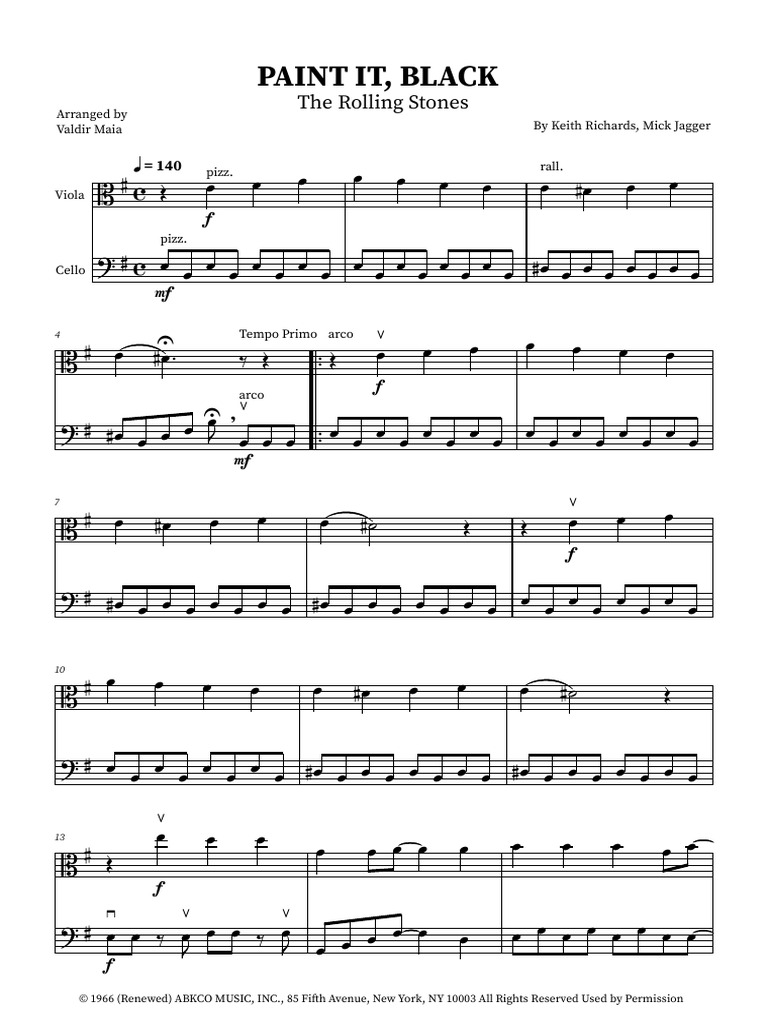 Paint It Black For Viola and Cello | PDF | The Rolling Stones | Sound Recording