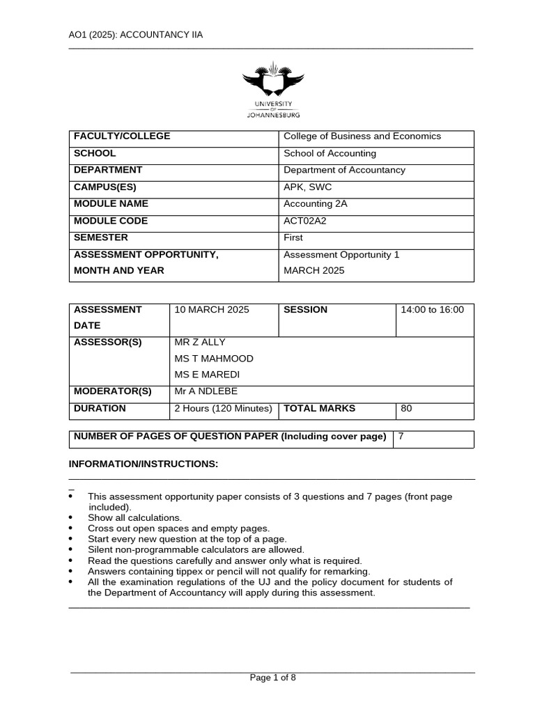 ASS1 2025(IIA) Question Final | PDF | Expense | Income