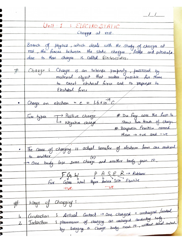 Unit 1 (Electrostatics) .. | PDF