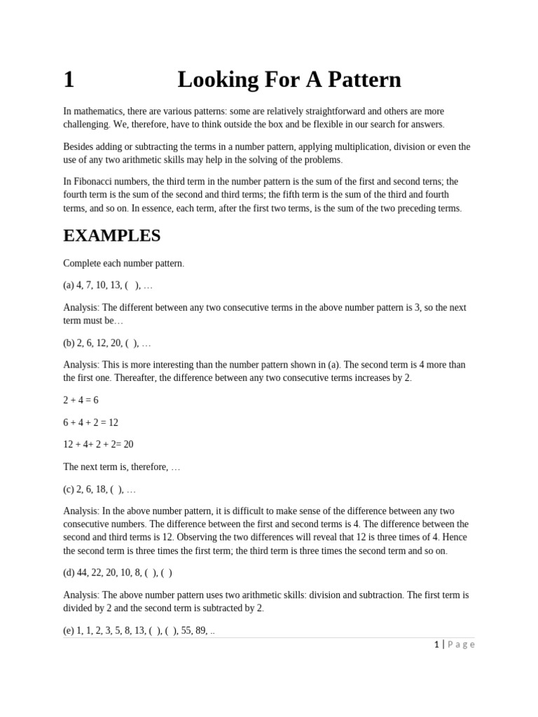 3 Chapter 1 Looking For A Pattern | PDF | Numbers | Multiplication
