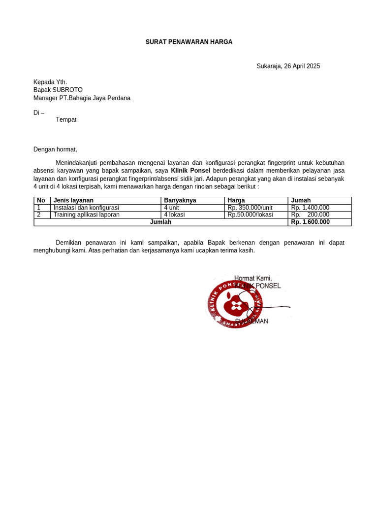 Surat Penawaran Harga | PDF