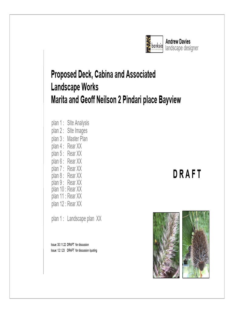 DRAFT SITE Plan For QUOTING 2 Pindara Place Bayview | PDF | Gardens