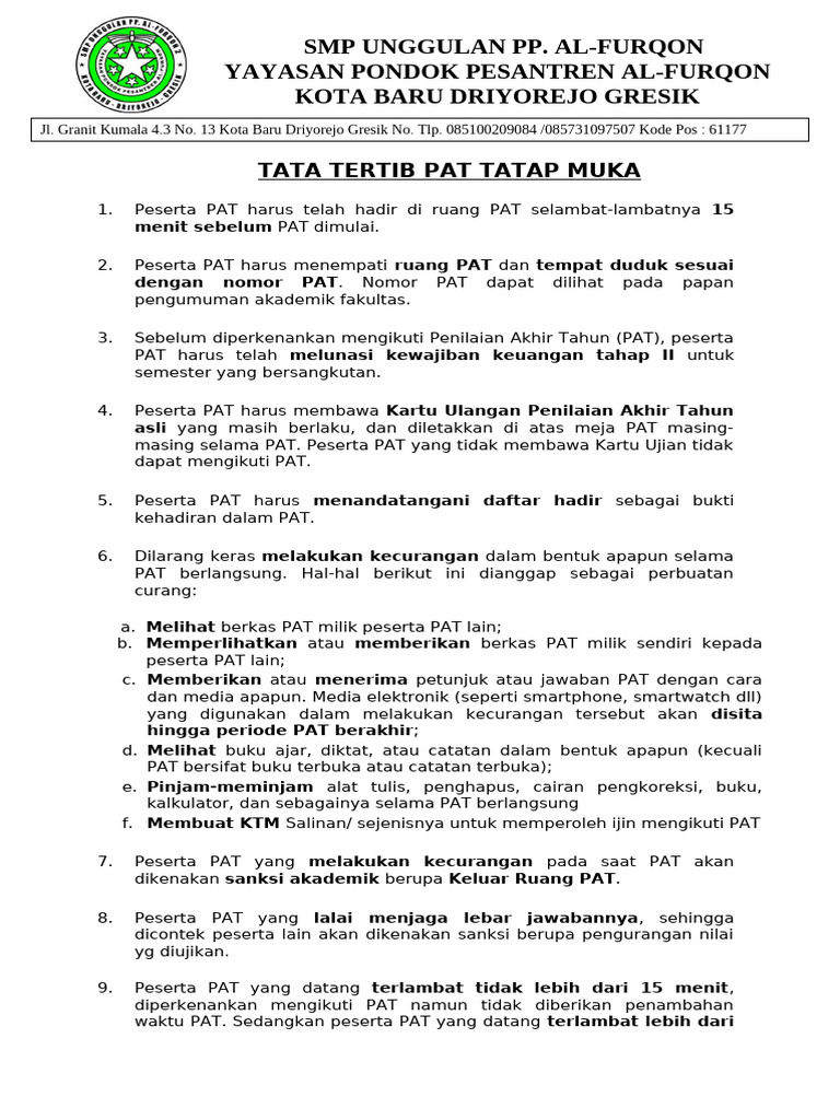 Tata Tertib Pat 2021-2022 | PDF