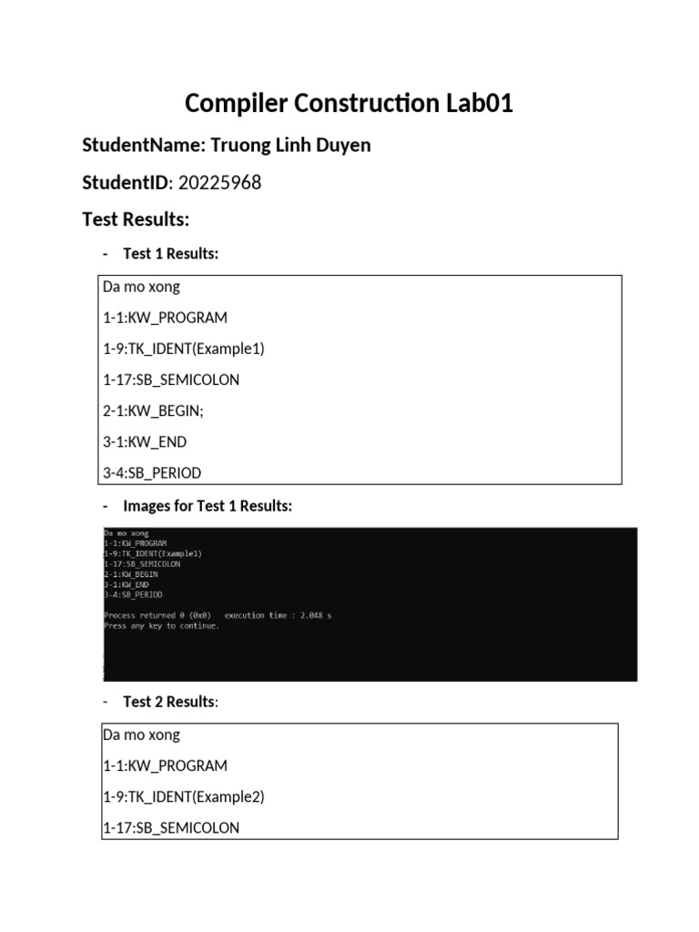Compiler Construction Lab01 | PDF