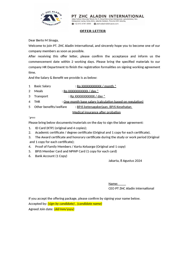 OL - ZHC Berto M Sinaga (SALES SPV) | PDF