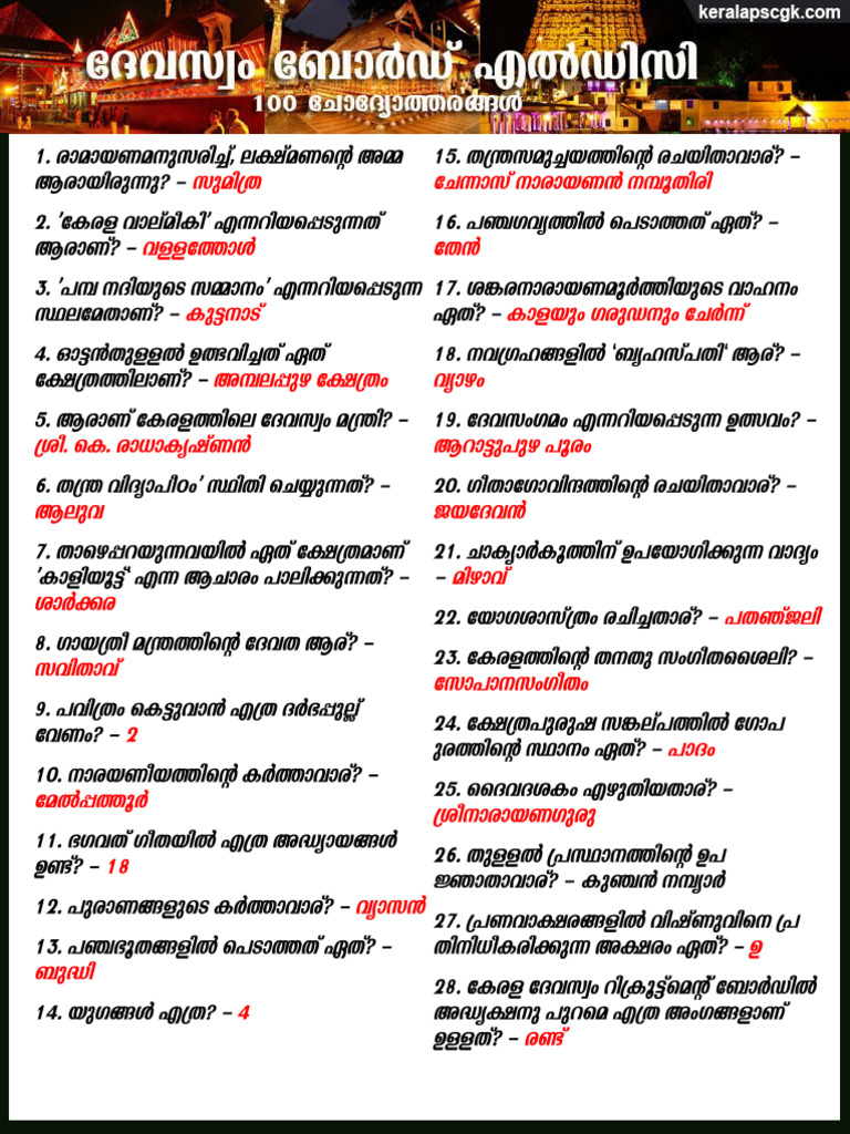 Devaswom Board LDC Questions | PDF