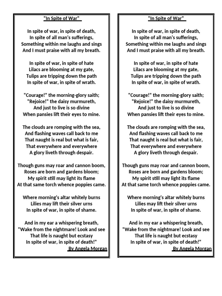 Resilience in "In Spite of War" Poem | PDF