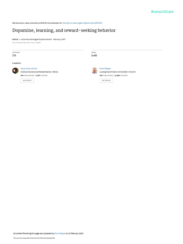 Dopamine Learning and Reward-Seeking Behavior | PDF | Reward System ...