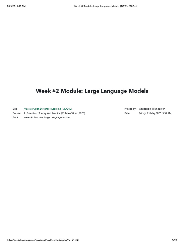 Week #2 Module - Large Language Models - UPOU MODeL | PDF | Artificial ...