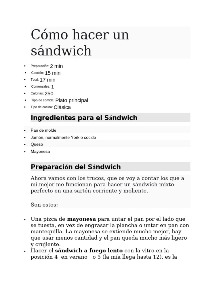 Cómo Hacer Un Sándwich | PDF