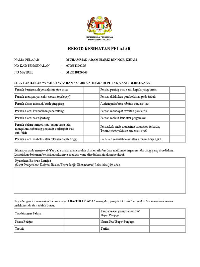 Rekod Kesihatan | PDF