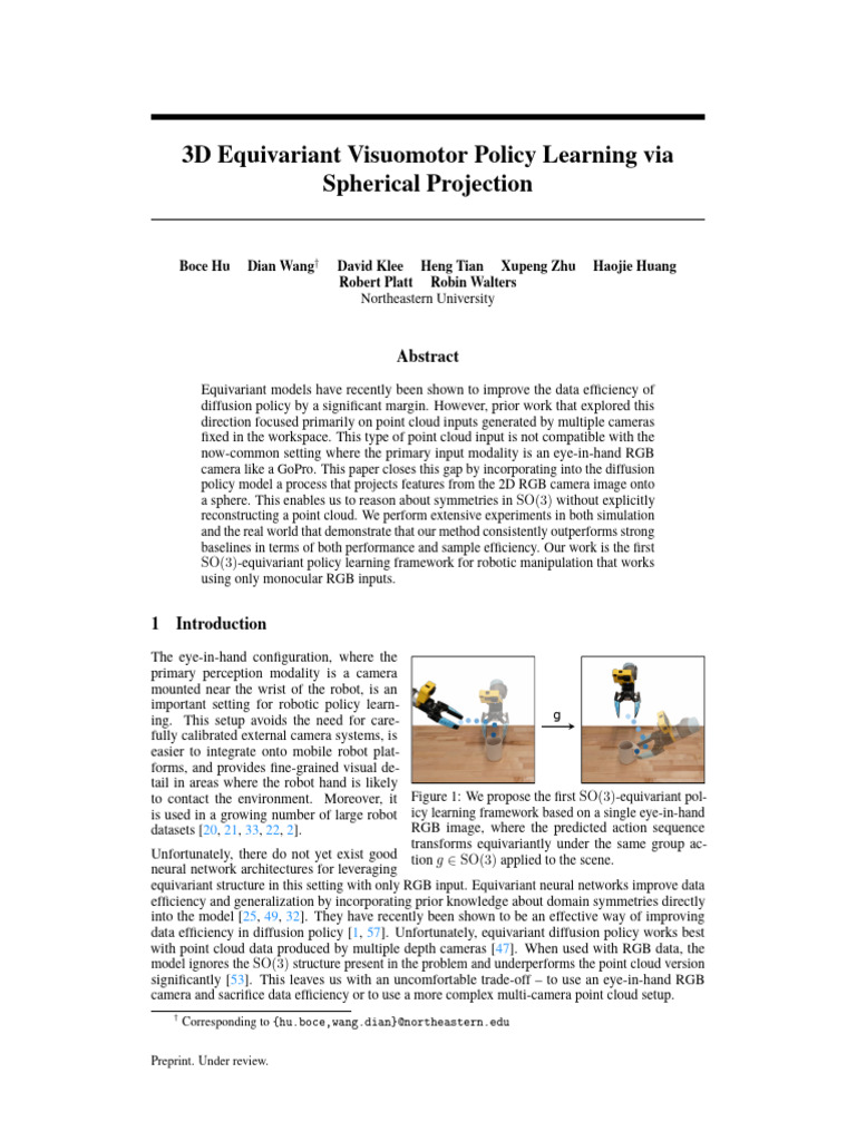 3D Equivariant Visuomotor Policy Learning Via Spherical Projection | PDF | Representation Theory ...