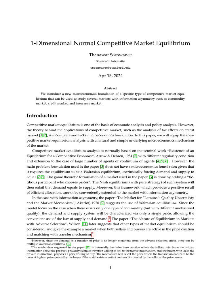 1-Dimensional Normal Competitive Market Equilibrium | PDF | Market ...