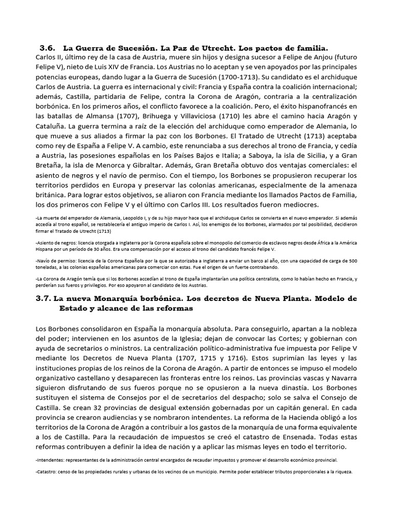 Guerra de Sucesión y Reformas Borbónicas | PDF | Imperio español | España