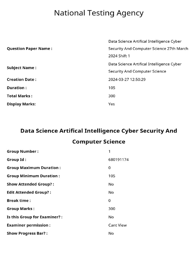Datascience Cuet PG Question Paper | PDF