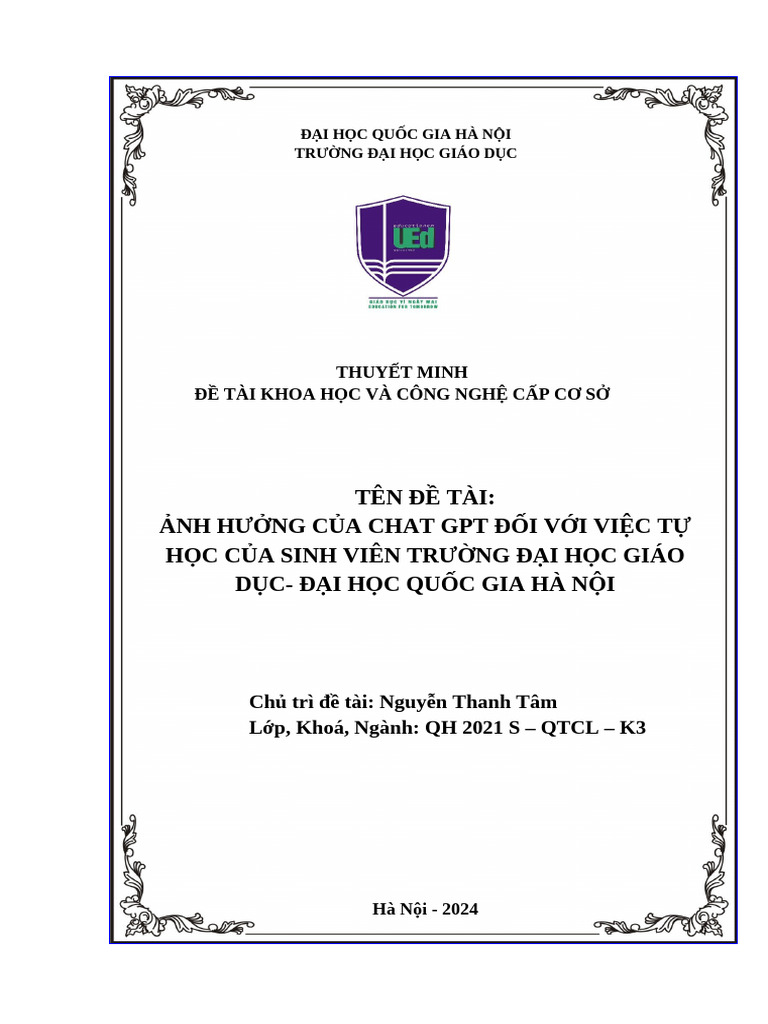 THUYẾT MINH ĐỀ TÀI NCKH | PDF