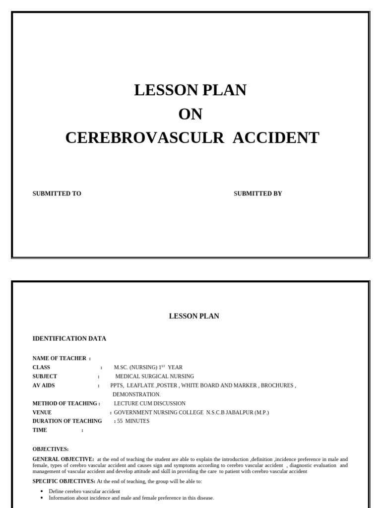 Cerebrovascular Accident Lesson Plan | PDF | Stroke | Angiology