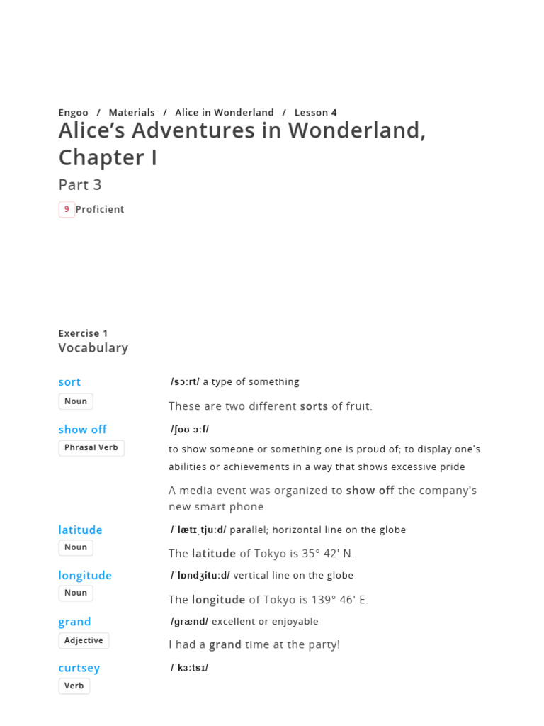 L3 Alice's Adventures in Wonderland, Chapter I - Engoo | PDF | Syntax ...