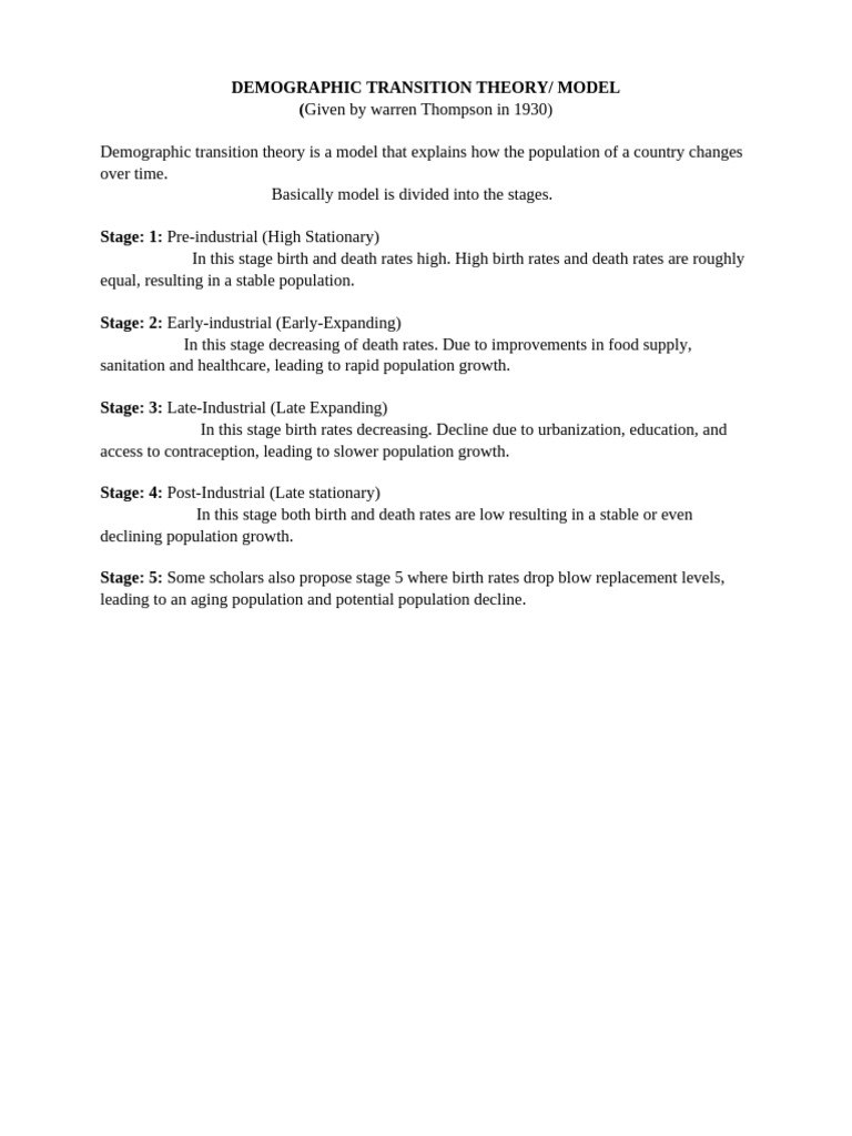 Demographic Transition Theory Explained | PDF