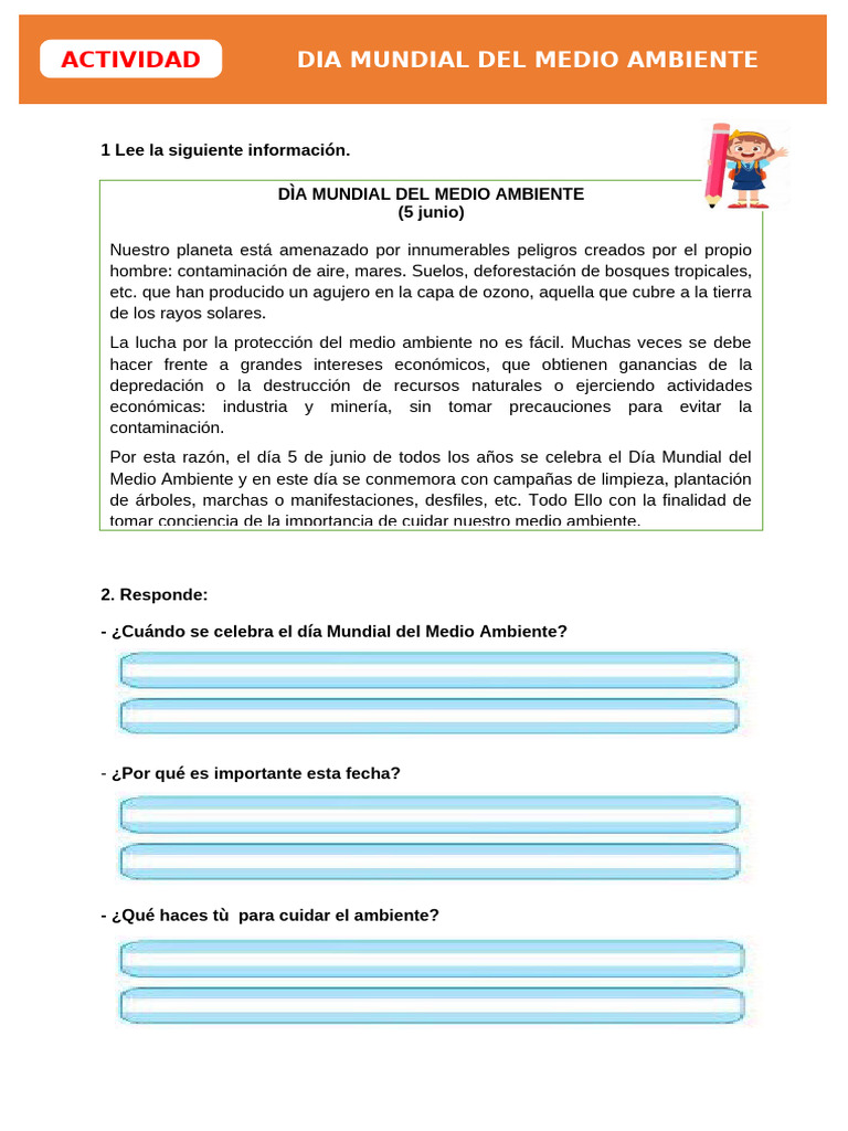 D1 A2 FICHA PS. Día Mundial Del Medio Ambiente | PDF