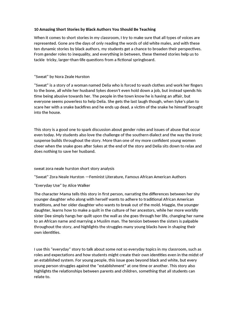 Teach 10 Essential Short Stories by Black Authors | PDF