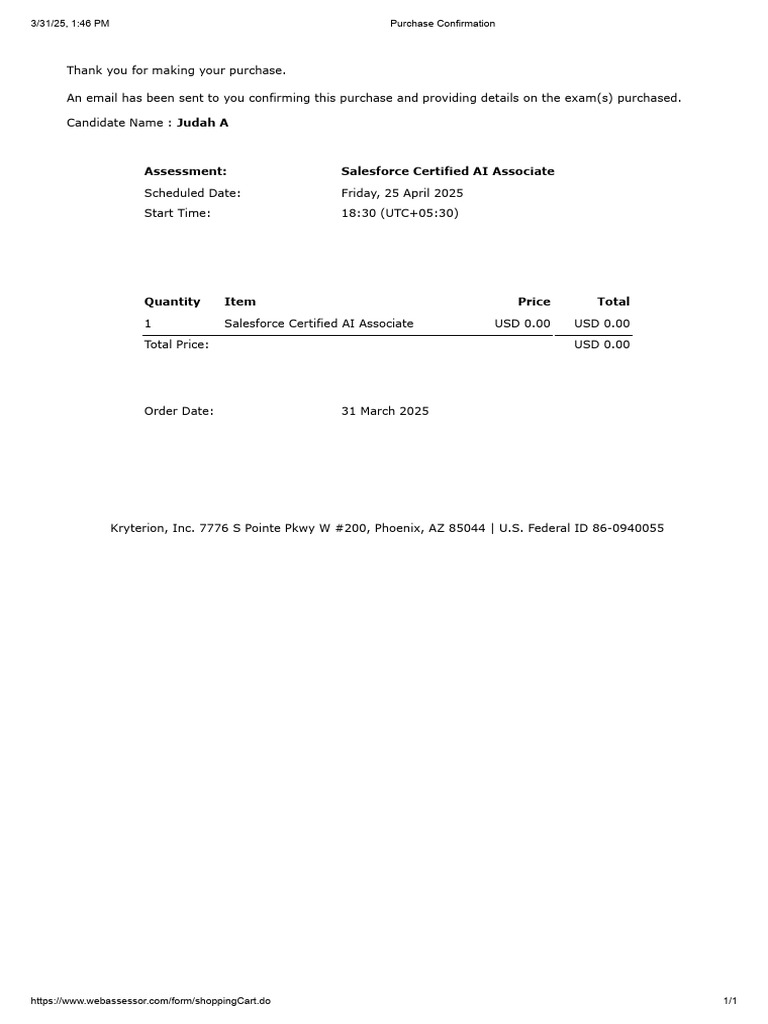Salesforce AI Associate Exam Confirmation | PDF