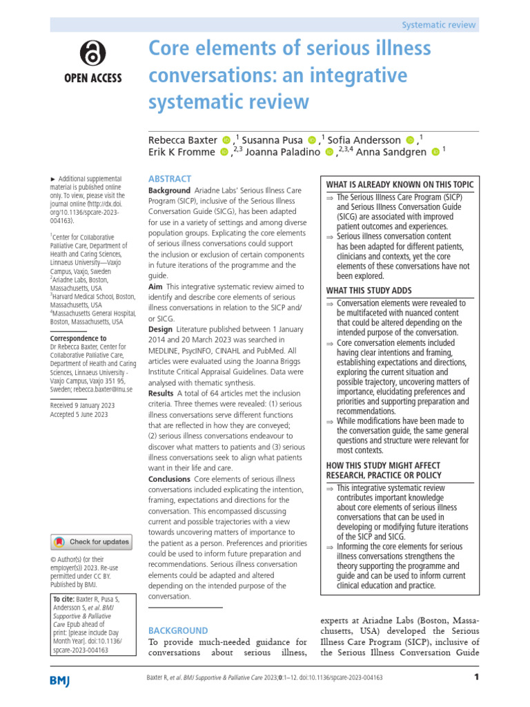1core Elements of Serious Illness Conversations - An Integrative ...