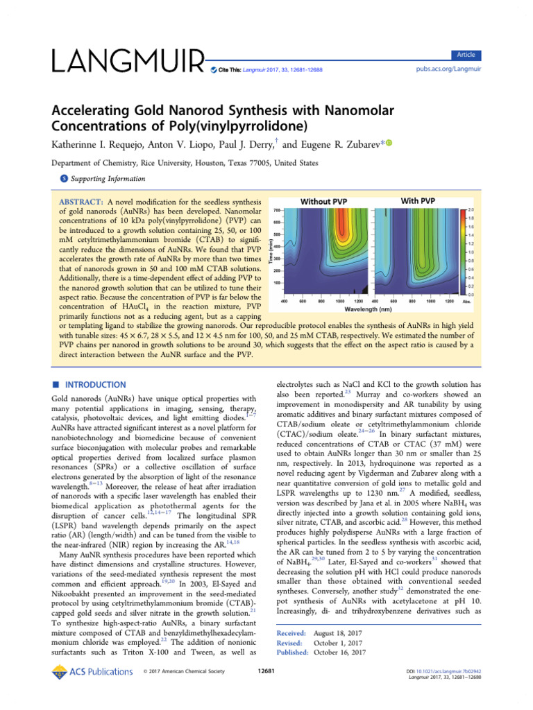 Accelerating Gold Nanorod Synthesis With Nanomolar | PDF | Surface ...