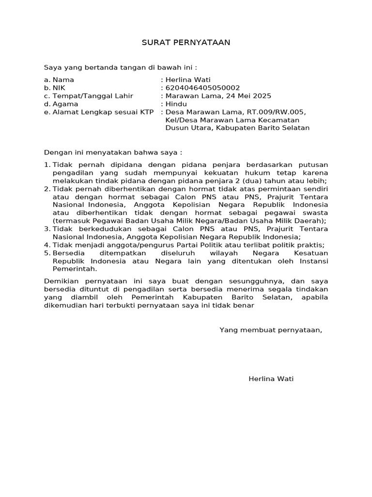 Surat Pernyataan | PDF