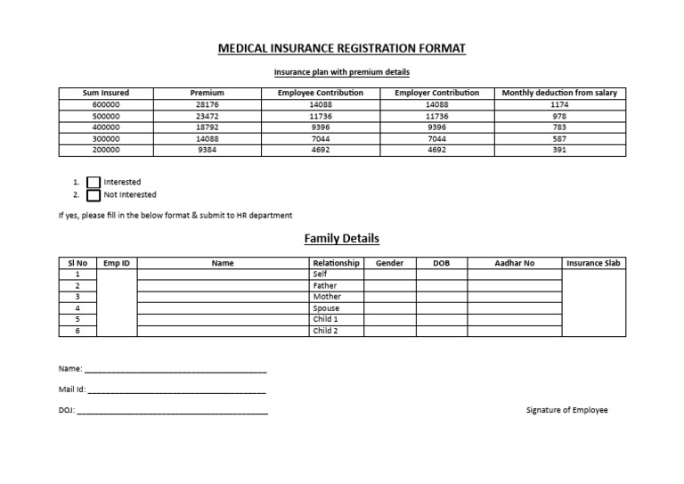 Medical Insurance Registration Format | PDF