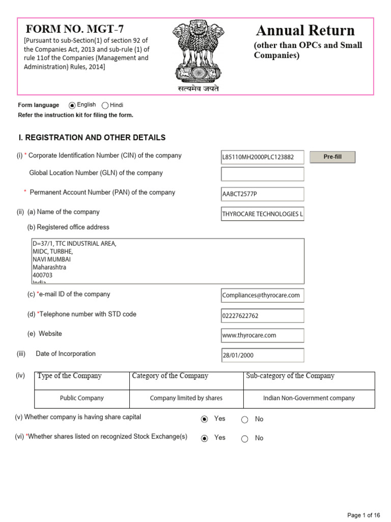 Website Form - MGT - 7 - TTL 2022 23 Final | PDF | Equity (Finance ...