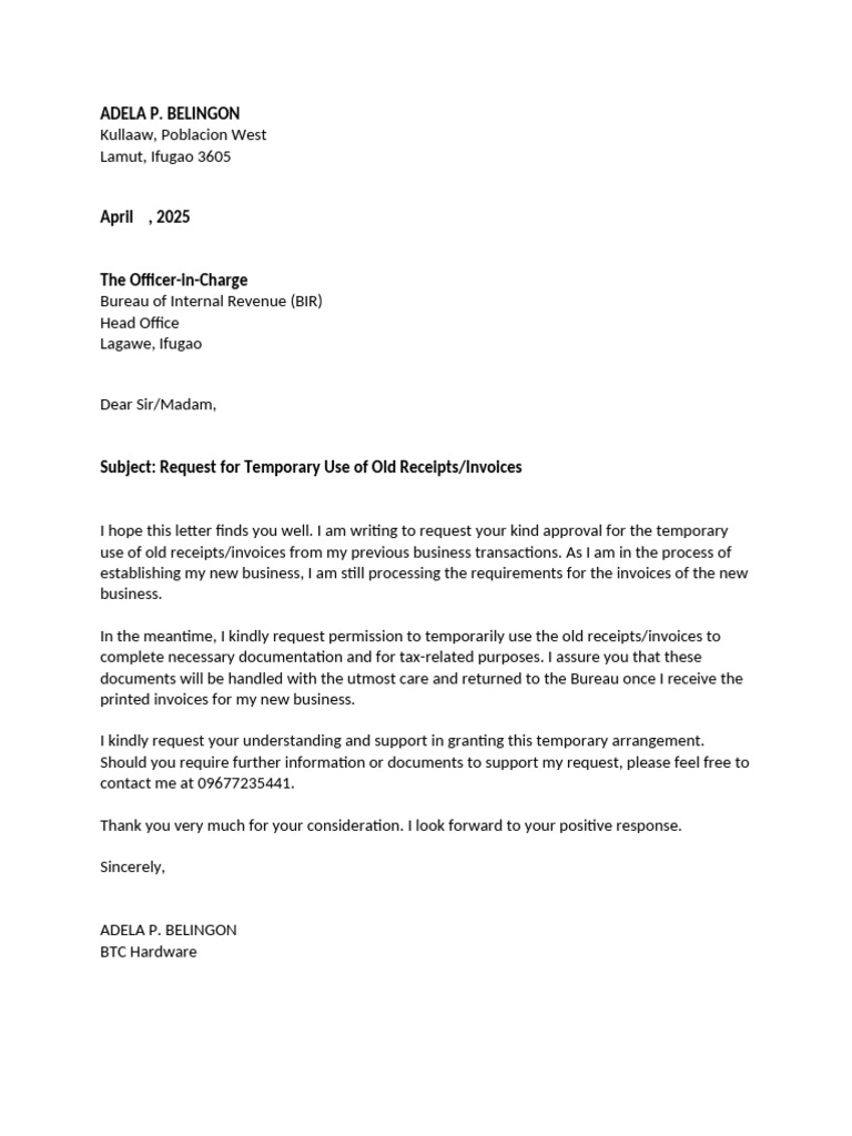 Request for Temporary Use of Receipts | PDF