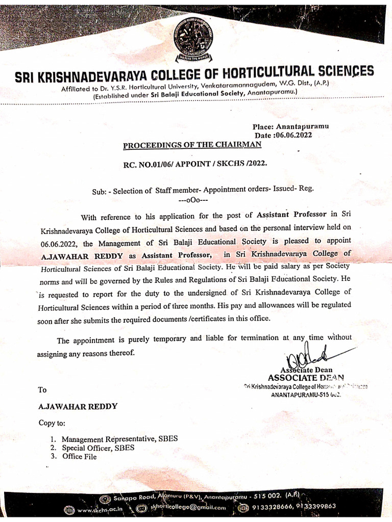 Appointment Order | PDF