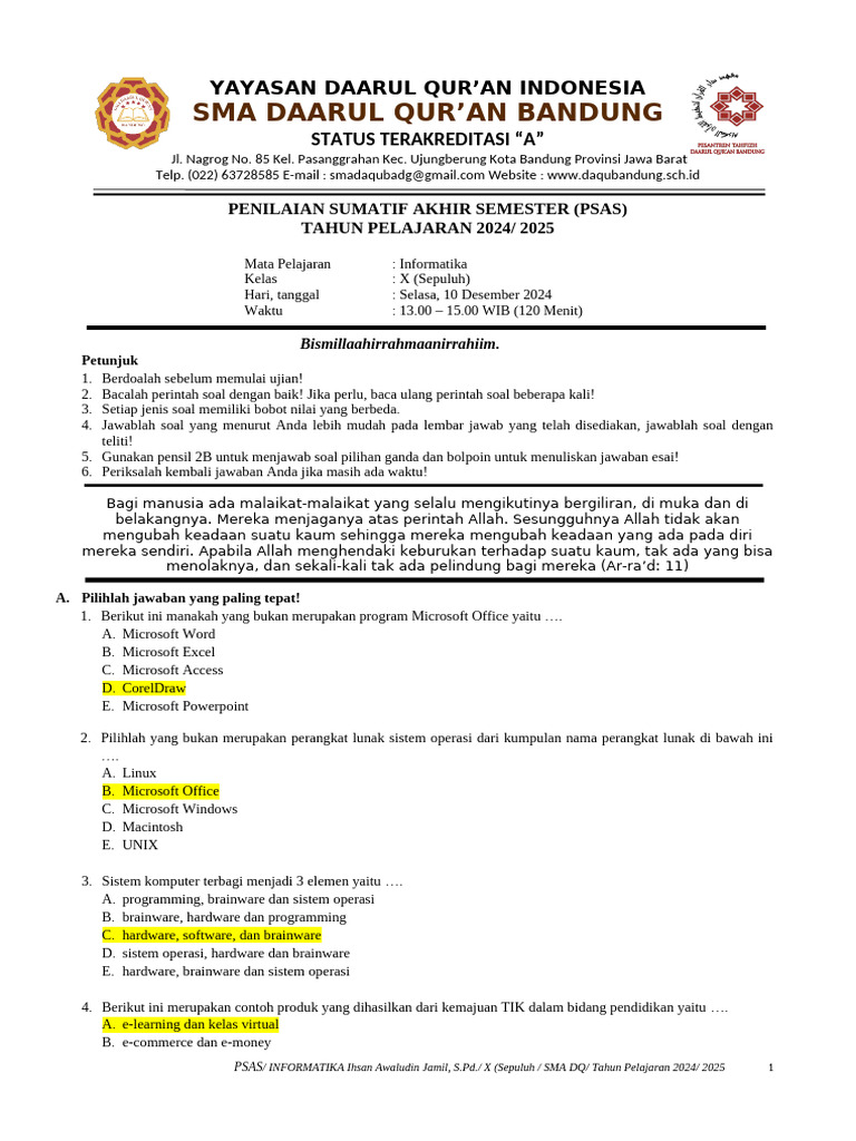 Informatika x Soal Psas 2024 | PDF
