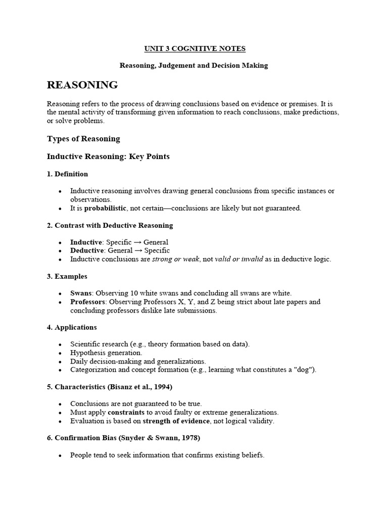 Unit 3 Cognitive Notes Final | PDF | Deductive Reasoning | Inductive ...