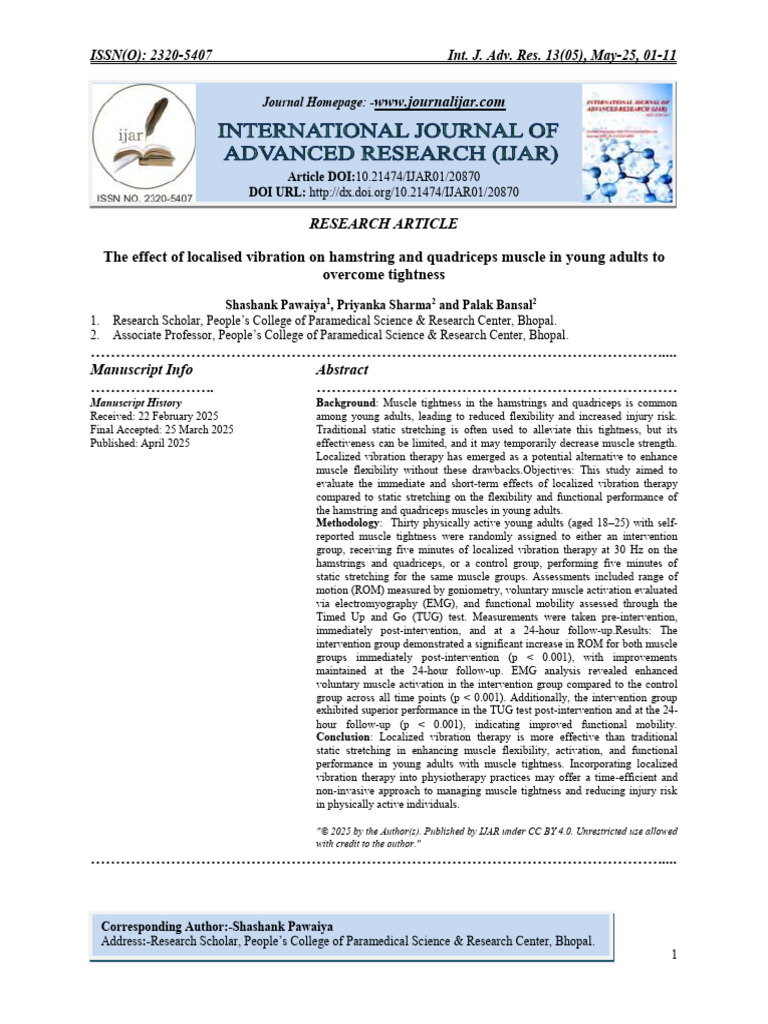 The Effect of Localised Vibration On Hamstring and Quadriceps Muscle in ...