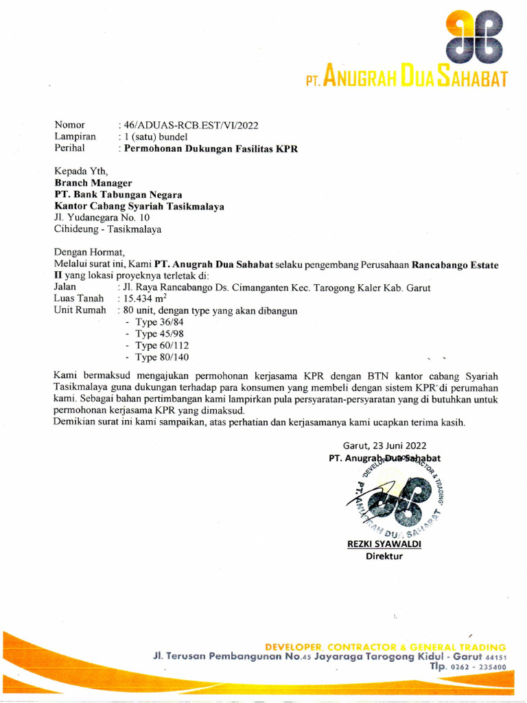 Surat Permohonan Pks BTN s018 | PDF