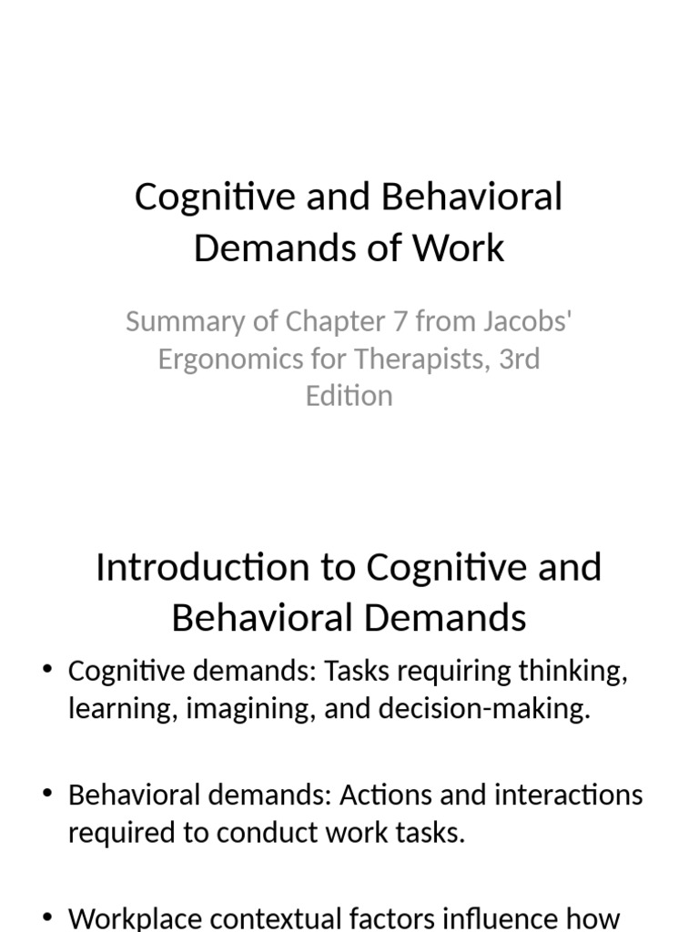 Chapter7 - Cognitive - Behavioral - Demands CBD | PDF | Cognition | Risk