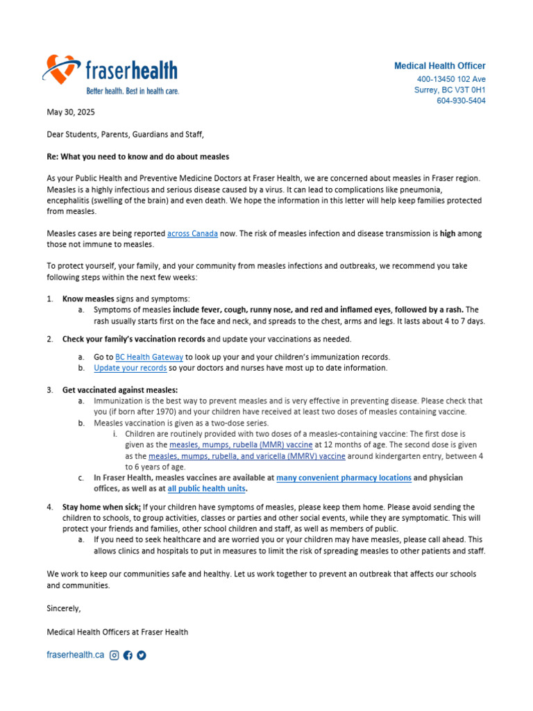 MHO Measles Letter 30may2025 | PDF | Measles | Diseases And Disorders