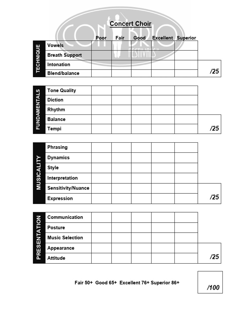Adjudication Sheet Concert Choir | PDF
