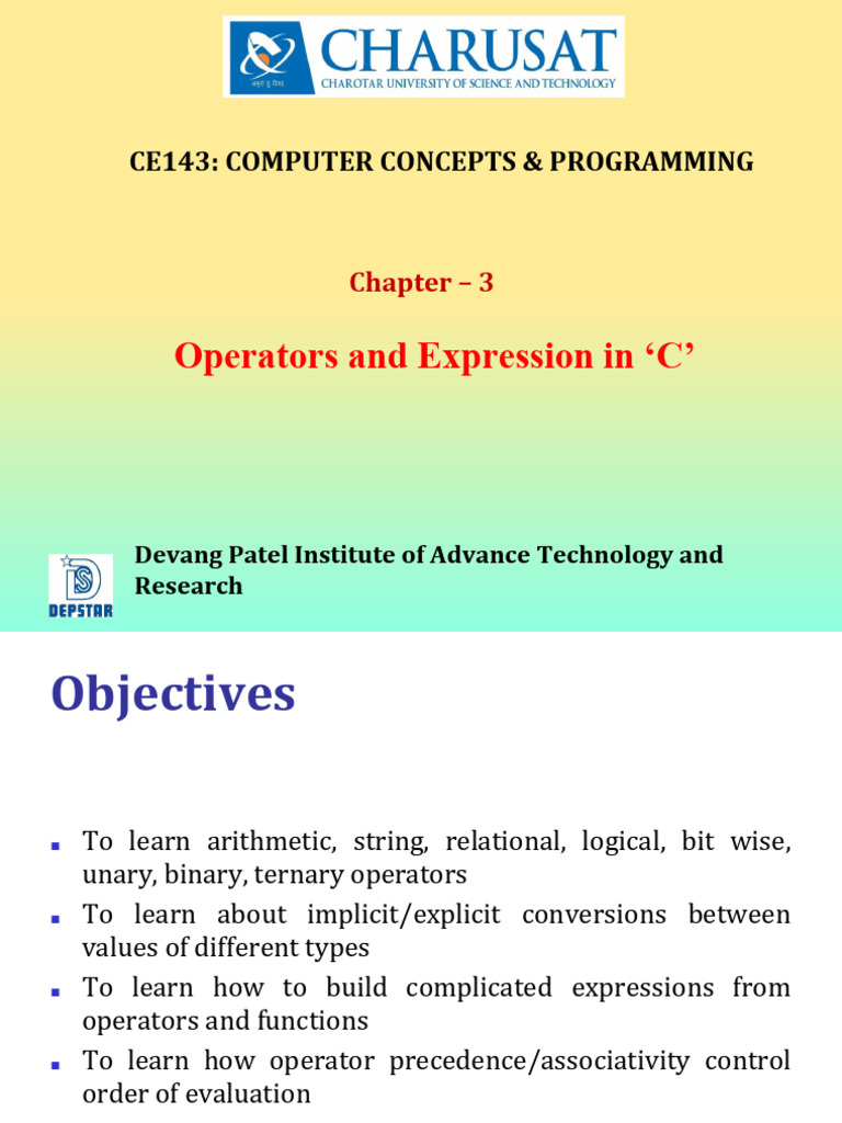 Chapter - 3 Operators, Expressions | PDF | Integer (Computer Science ...