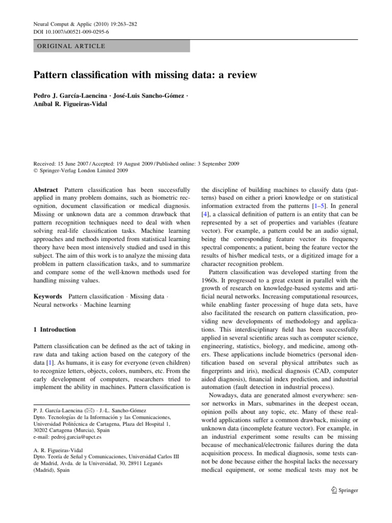 Missing Data in Pattern Classification | PDF | Regression Analysis ...