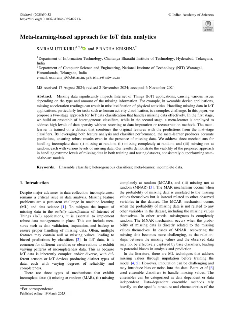Meta-Learning-Based Approach For IoT Data Analytics | PDF | Statistical Classification | Support ...