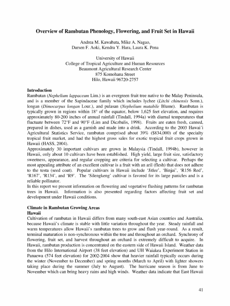 Overview of Rambutan Phenology, Flowering and Fruit Set in Hawaii | PDF | Rain | Precipitation
